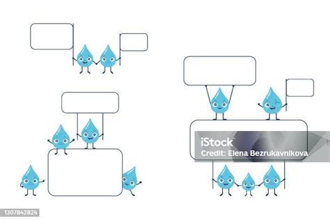 파란색 물 방울 문자의 플랫 스타일 벡터 세트는 간판을 들고 보드에 앉아 보드 뒤에 서 물 테마를 저장합니다 0명에 대한 스톡 벡터 아트 및 기타 이미지 Istock