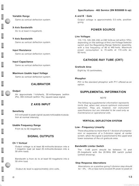 Tektronix 465 Specifications