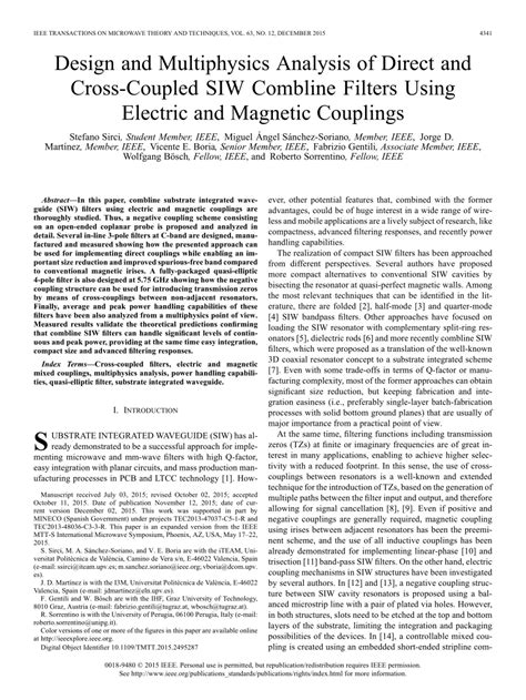 Pdf Design And Multiphysics Analysis Of Direct And Cross Coupled Siw