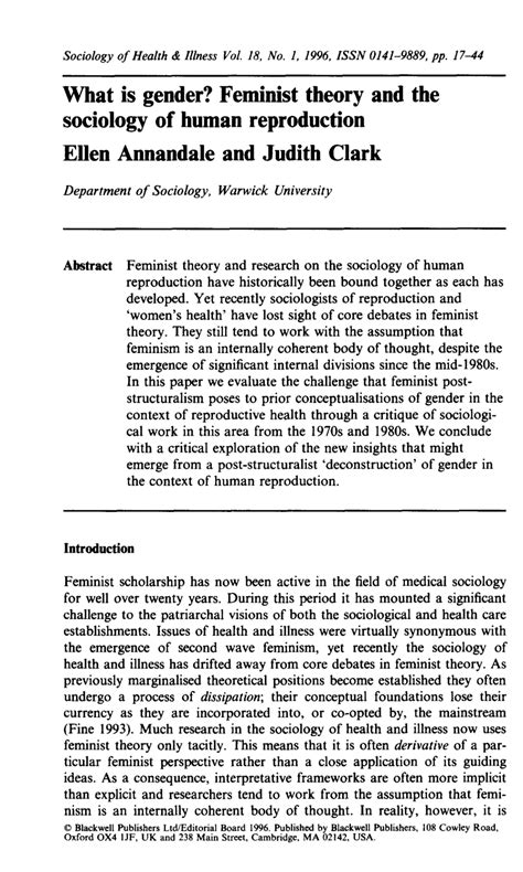 Pdf What Is Gender Feminist Theory And The Sociology Of Human