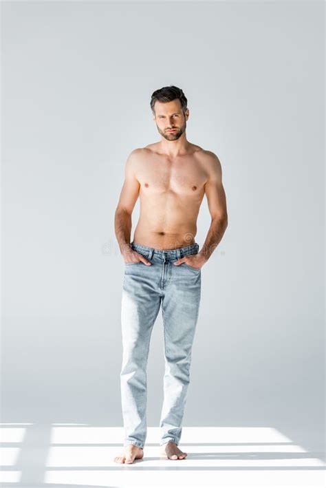 Shirtless Man In Jeans Isolated Stock Image Image Of Handsome