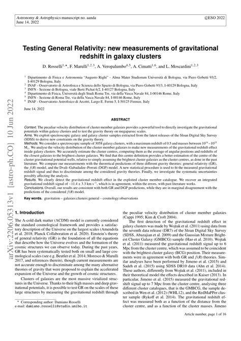 Pdf Testing General Relativity New Measurements Of Gravitational Redshift In Galaxy Clusters