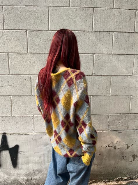 니들스 모헤어 아가일 패턴 가디건 후루츠패밀리