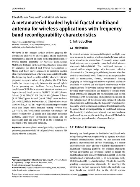 Pdf A Metamaterial Loaded Hybrid Fractal Multiband Antenna For Wireless Applications With