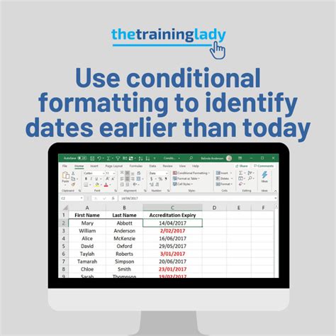use conditional formatting to see dates older than today