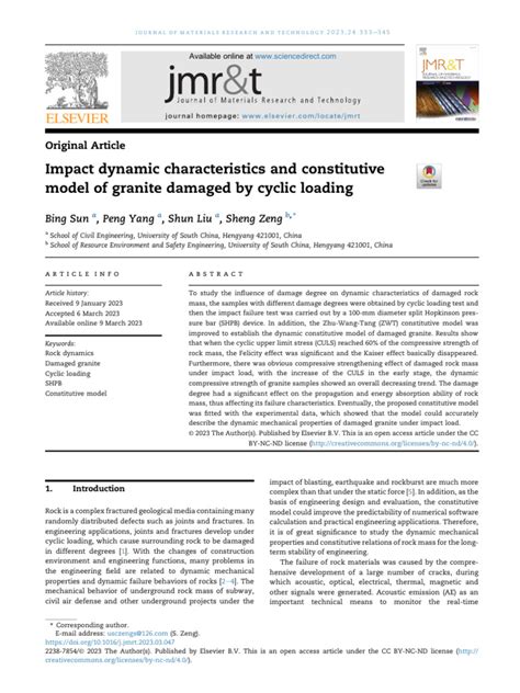 Impact Dynamic Characteristics And Constitutive 2023 Journal Of Materials R Pdf