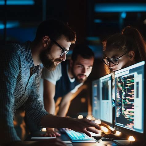 Computer And Teamwork Solving Problems In The Tech Industry Premium