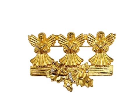 Gold With Rhinestone Triple Angels Pin Kenneth Jay Lane