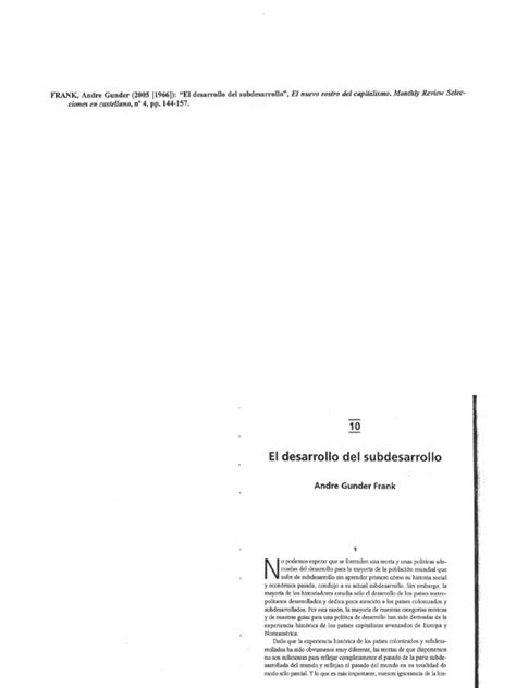 El Desarrollo Del Subdesarrollo Andre Gunder Frank 1966 Pdf