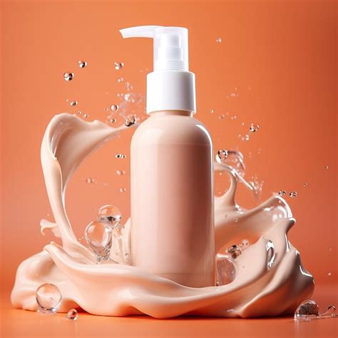 액체 스플래시 스킨 케어 제품 포장 전면 Vi의 미용 제품 병 이랑 화장품 용기 프리미엄 사진