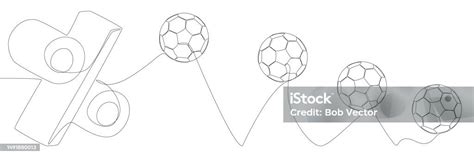 백분율 기호가 있는 축구 공의 연속 라인 하나 가는 선 그림 벡터 개념입니다 등고선 그리기 창의적인 아이디어 Championship에 대한 스톡 벡터 아트 및 기타 이미지