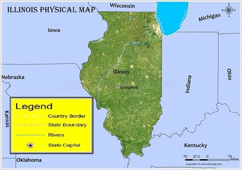 A Map With The Location Of Illinois Physical Map