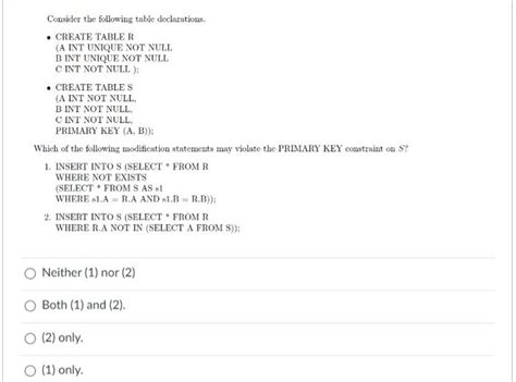solved consider the following table declarations create