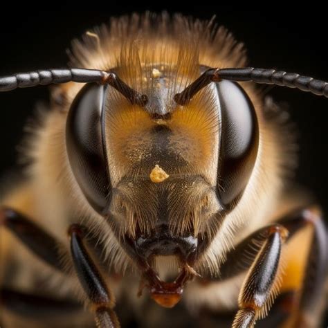 Premium Photo A Close Up Of A Bees Face With A Black Background