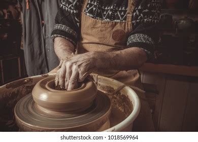 Elderly Man Making Pot Using Pottery Stock Photo Edit Now
