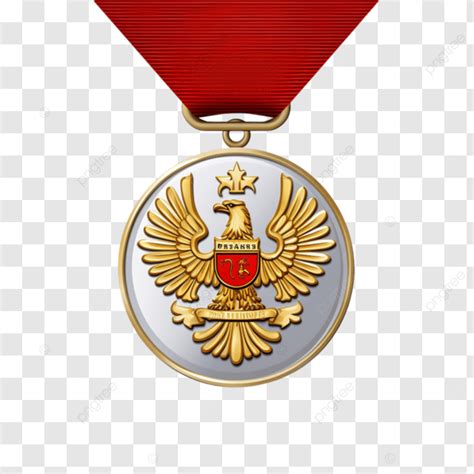 우아한 금메달은 복잡한 이중 머리 독수리 엠블럼을 특징으로하는 빨간 리본 메달을 상징합니다 금 메달 빨간색 Png 일러스트