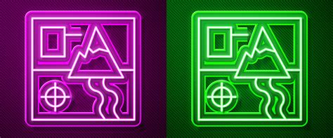 보라색과 녹색 배경에 격리 된 빛나는 네온 라인 접힌지도 아이콘 벡터 거리에 대한 스톡 벡터 아트 및 기타 이미지 거리 관광 내비게이션 Istock