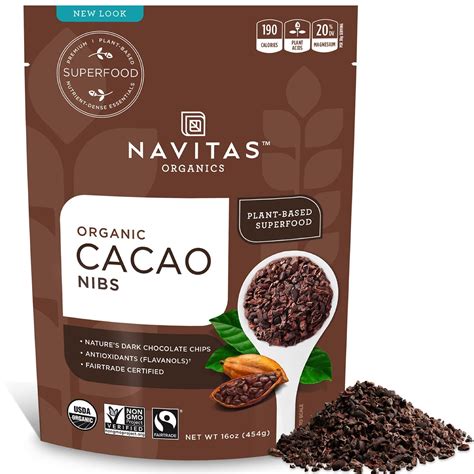 Navitas Organics Raw Cacao Nibs 16oz Bag 15 Servings Organic Non Gmo Fair