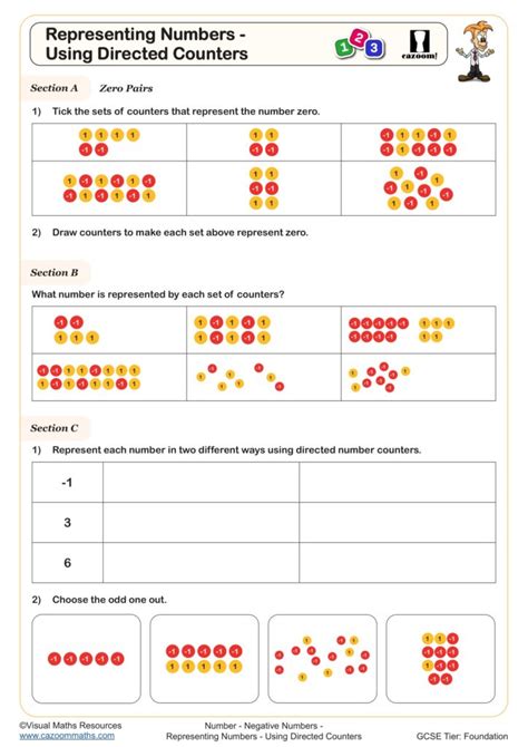 Representing Numbers Using Directed Counters Worksheet Printable