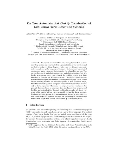 Pdf On Tree Automata That Certify Termination Of Left Linear Term Rewriting Systems