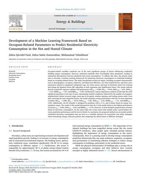 Pdf Development Of A Machine Learning Framework Based On Occupant