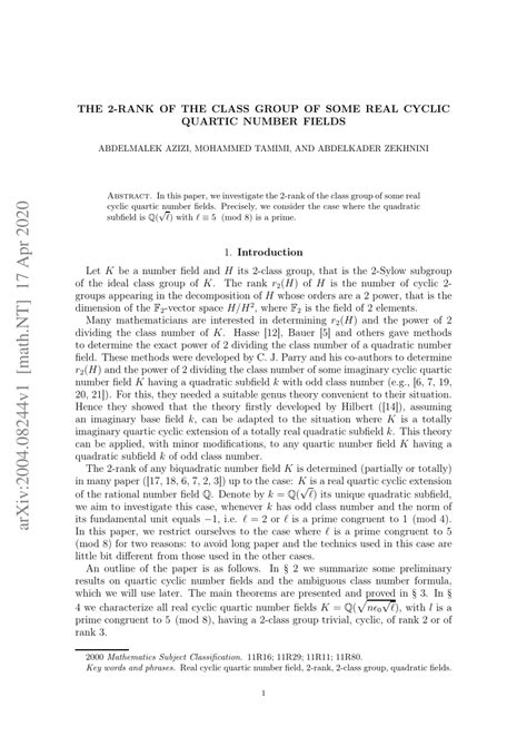 Pdf The 2 Rank Of The Class Group Of Some Real Cyclic Quartic Number Fields