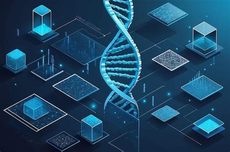 Premium Photo Isometric Digital Dna Structure In Blue Background Science Concept Dna Sequence