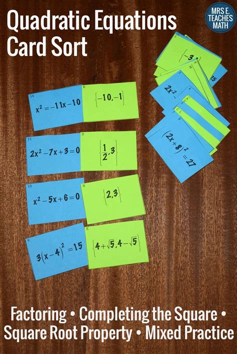 Quadratic Equations Card Sort Quadratics Education Quotes Math