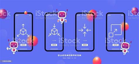 스마트폰 아이콘 세트를 들고 있는 손 다양한 앱 아이콘을 보여주는 터치 스크린 인터페이스 기술 글래스 모피즘 Ui 휴대폰 앱 화면입니다 비즈니스를 위한 벡터 라인 아이콘