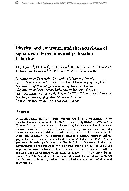 Pdf Physical And Environmental Characteristics Of Signalized Intersections And Pedestrian Behavior