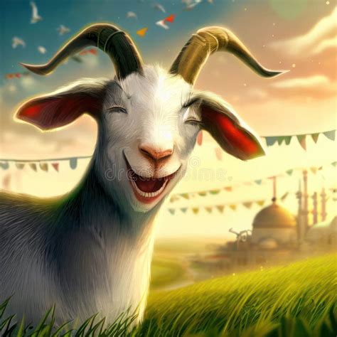 3d Render Of A Happy Goat Celebrating Eid Al Adha Feast Stock