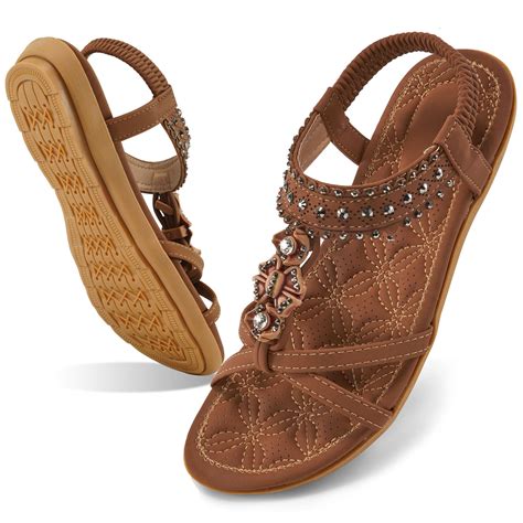 Ecetana Women Sandals Flats Sandals For Women Comfortable Elastic Ankle