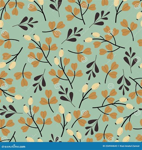 Elegant Floral Seamless Pattern Design Abstract Branches Leaves And Seeds Repeat Texture