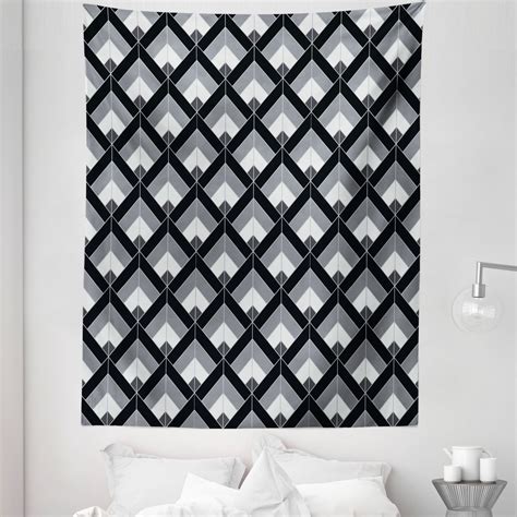 Grey And Black Tapestry Bohemian Pattern With Triangles Vertical Lines