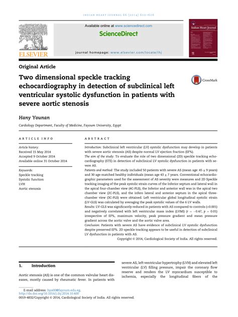 Pdf Two Dimensional Speckle Tracking Echocardiography In Detection Of