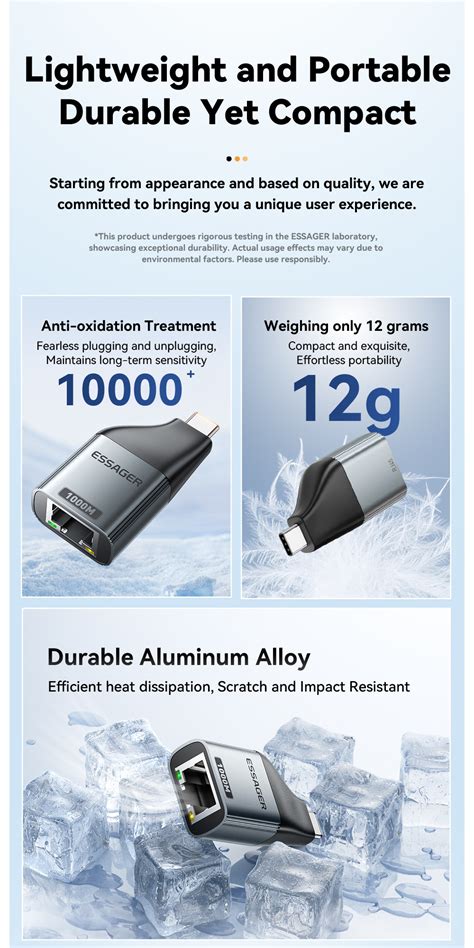 Essager Ethernet Adapter Type C To 100m 1000m Network Adapter For Laptop Phone Projector