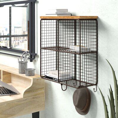 Rustic Wire Mesh Cubbies Floating Shelf