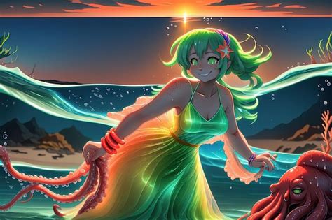 Premium Ai Image Cute Octopus Anime Manga Girl Illustration