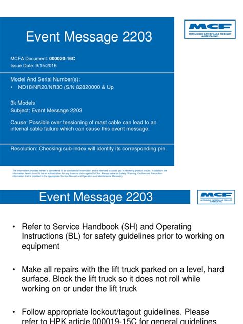 Diagnosing And Resolving Event Message 2203 Open Circuit In Mast Cable Pin Connection Pdf