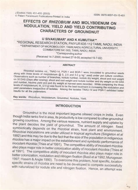Pdf Effect Of Rhizobium And Molybdenum On Nodulation Yield And Yield Contributing Characters