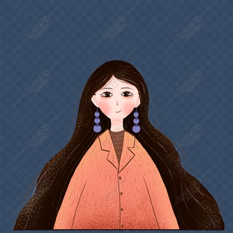 손으로 그려진 긴 머리 소녀 패턴 요소 Png 일러스트 무료 다운로드 Lovepik