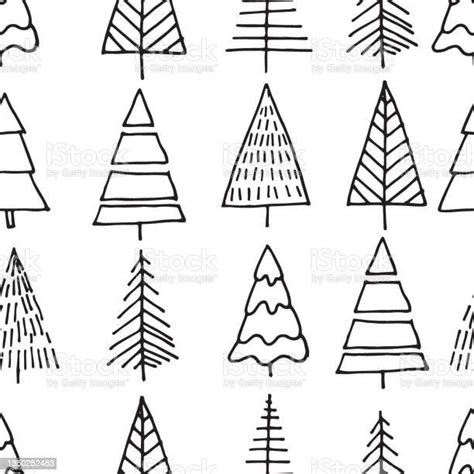 낙서 스타일의 간단한 벡터 원활한 패턴 추상적 인 크리스마스 트리와 휴일 인쇄 휴일 새해 크리스마스에 대한 배경 라인아트에 대한