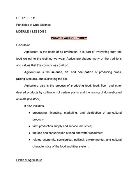 WHAT IS Agriculture CROP Science CROP SCI Module Lesson CROP SCI Principles Of