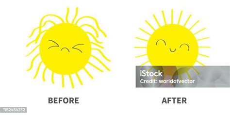 슬리피 웨이크 업 태양 빛나는 아이콘 세트 이후 가와이이 얼굴은 다른 감정 귀여운 만화 재미 슬픈 행복 문자입니다 안녕하세요 여름 흰색 배경입니다 격리 베이비 컬렉션 플랫