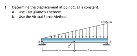 1 Determine The Displacement At Point C Ei Is Constant A Use Castiglianos Theorem B Use The