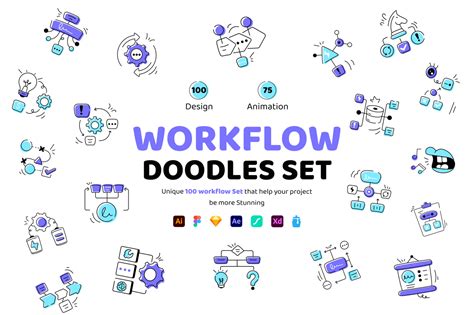 Animated Workflow Icon Set On Yellow Images Creative Store 132283