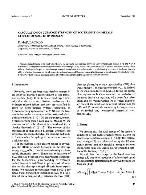Pdf Calculation Of Cleavage Strength Of Bcc Transition Metals