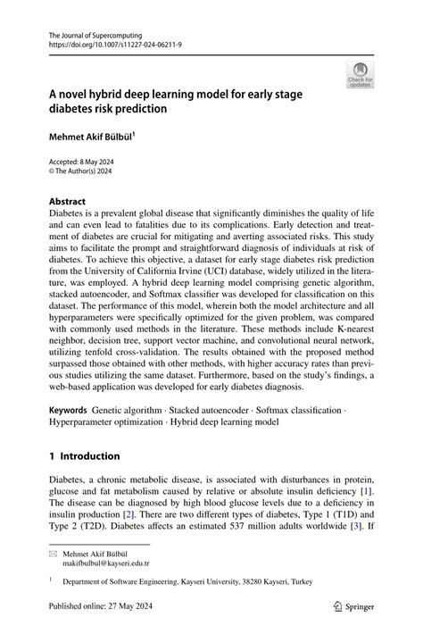 Pdf A Novel Hybrid Deep Learning Model For Early Stage Diabetes Risk Prediction