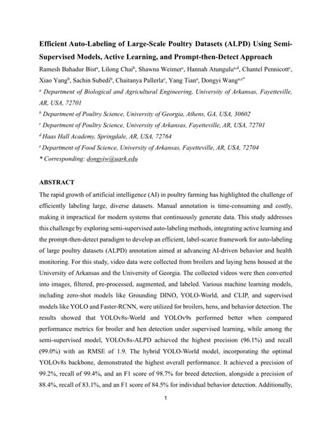 Pdf Efficient Auto Labeling Of Large Scale Poultry Datasets Alpd