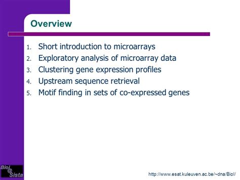 From Expression To Regulation The Online Analysis Of Microarray Data Gert Thijs K U Leuven